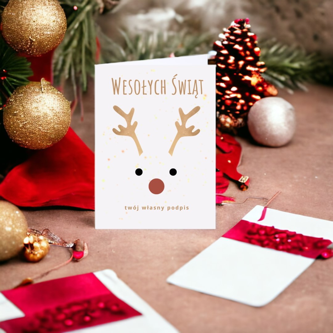 PERSONALIZOWANA KARTKA ŚWIĄTECZNA - renifer - Sklep epodarek.pl